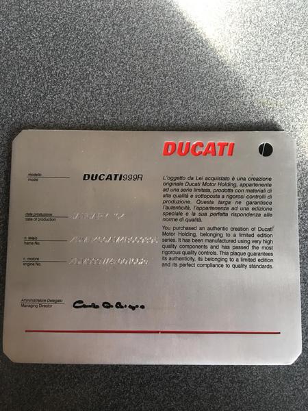 Bespoke commissioned Ducati plate
