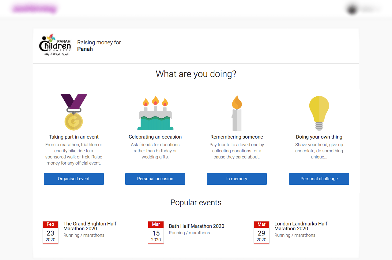 Set-up A JustGiving Fundraising Page