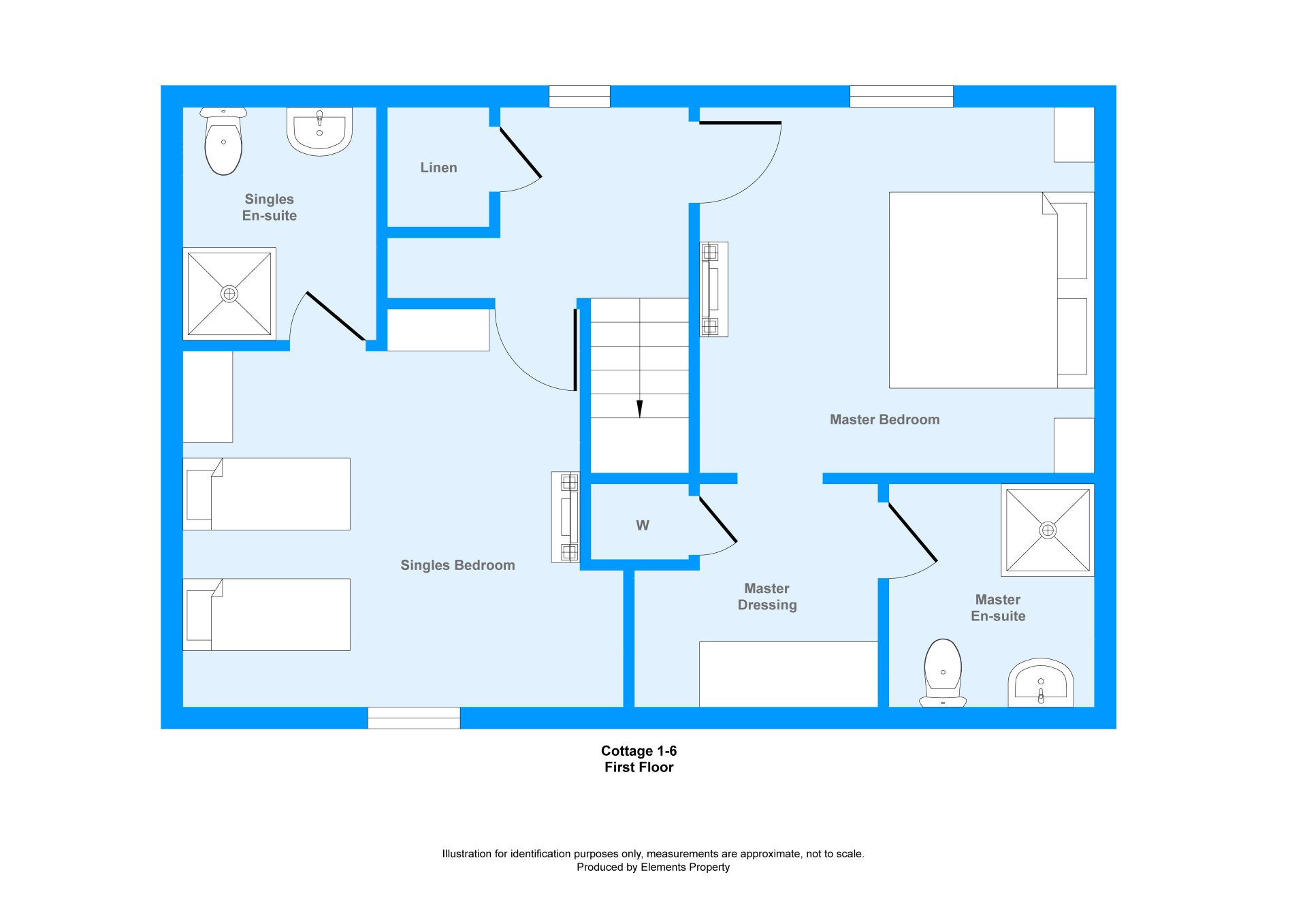 Cottage's description showing amenities & floor plans.