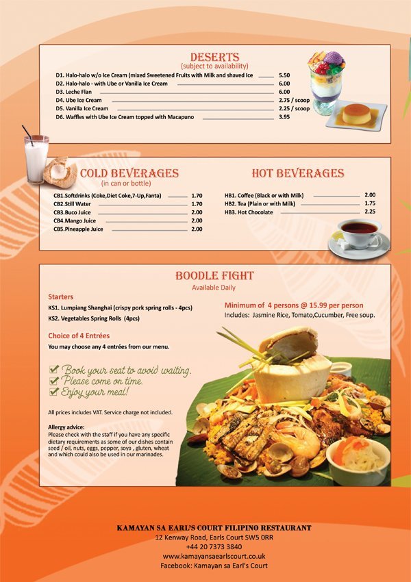 Kamayan Sa Earl's Court - Our Menu, filipino cuisine,filipino food delivery