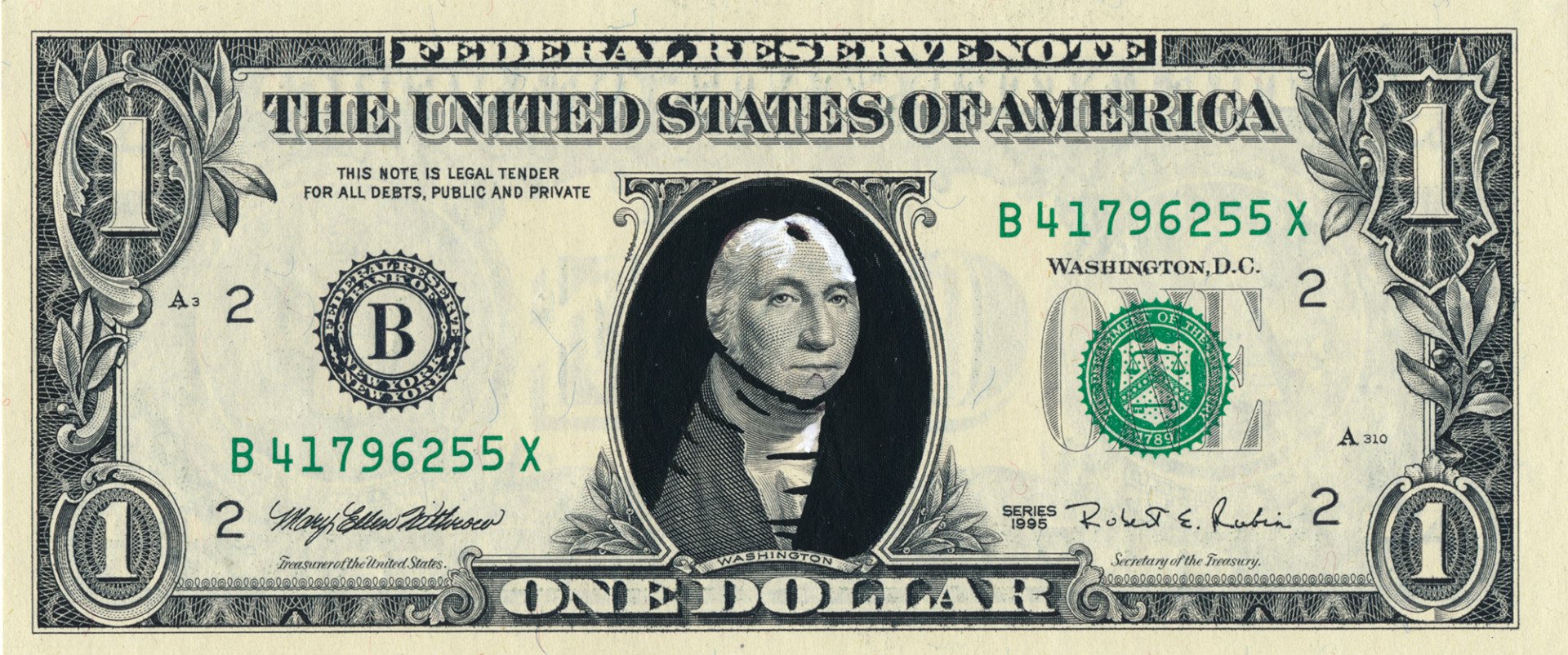 Dollarfaces overpainted Dollar Notes by Sebastian Bieniek (B1EN1EK)