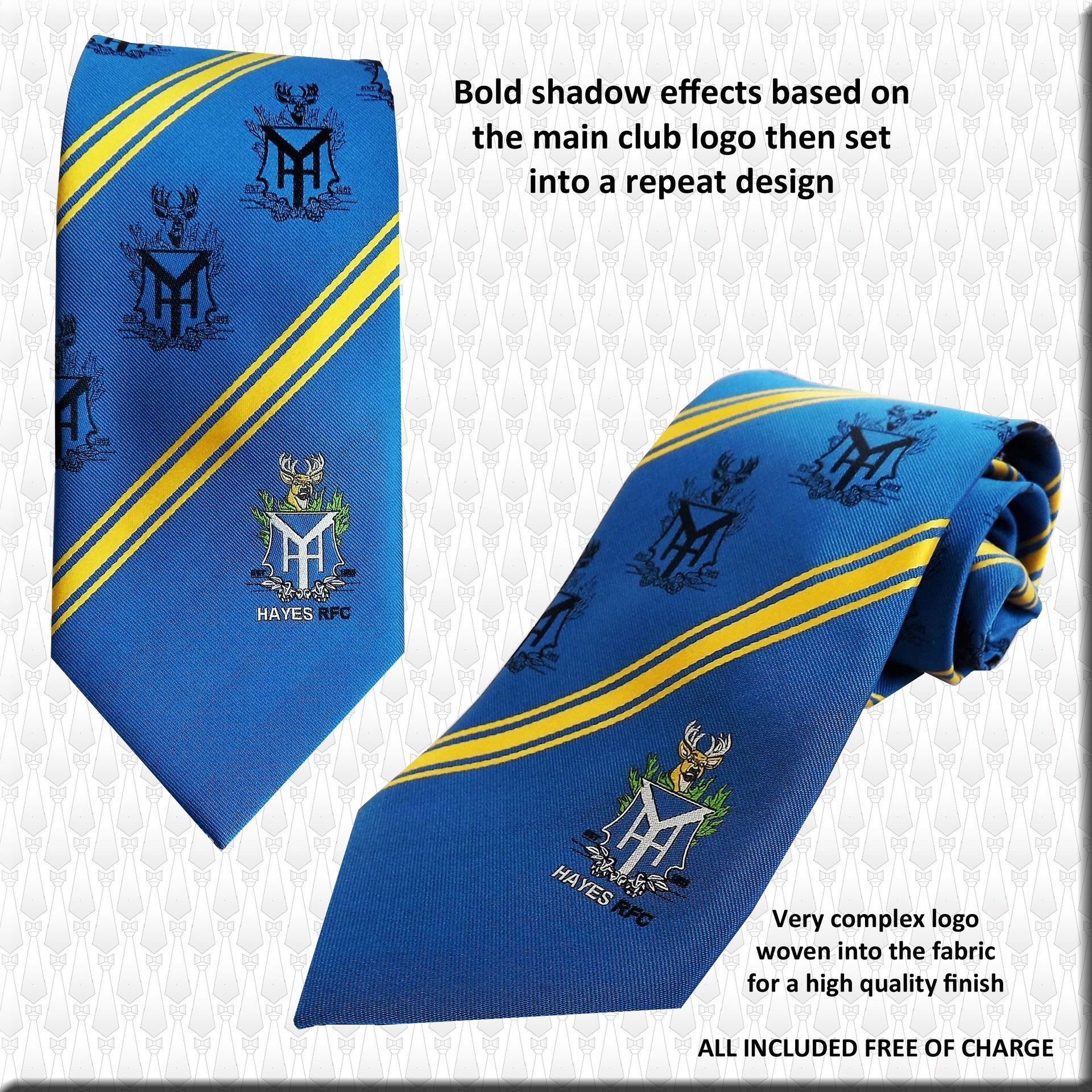 Sports club ties, football club ties, min qty 25pcs