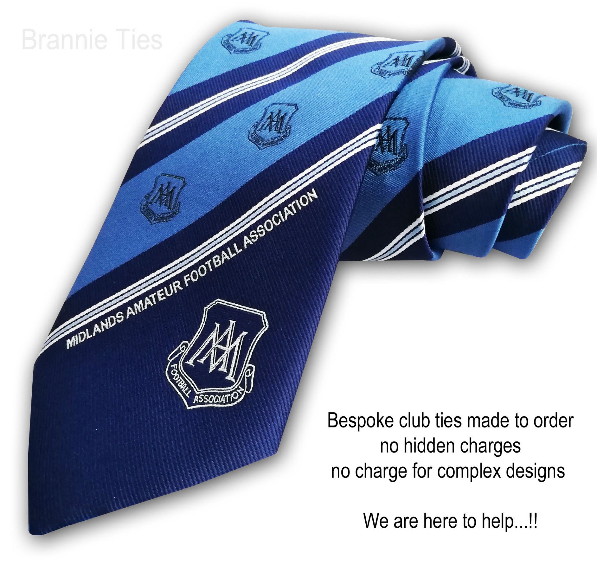 Sports club ties, football club ties, min qty 25pcs