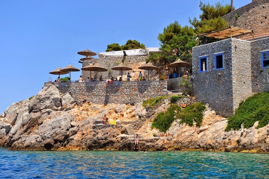 Spilia Bathing Platforms, swimming & beaches on Hydra Island Greece