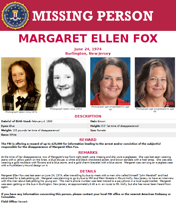Missing: Margaret Ellen Fox and Carla Vicentini