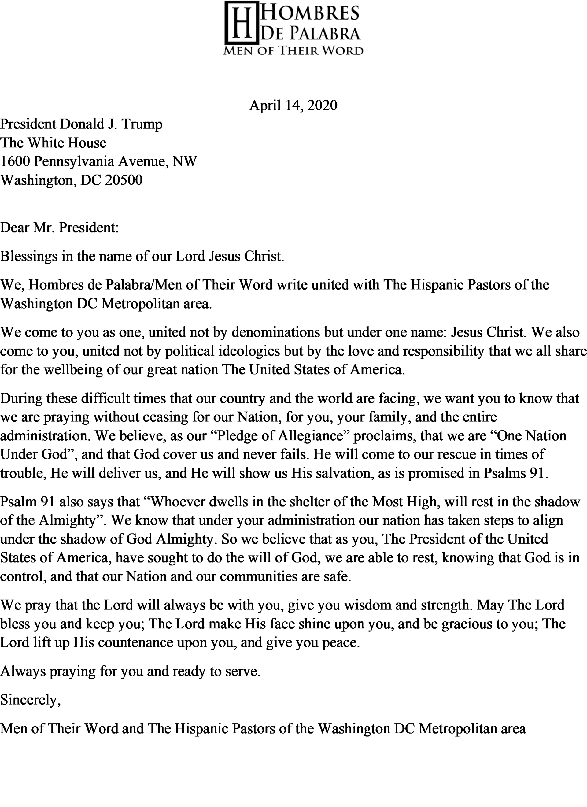 Carta al Presidente de los Estados Unidos