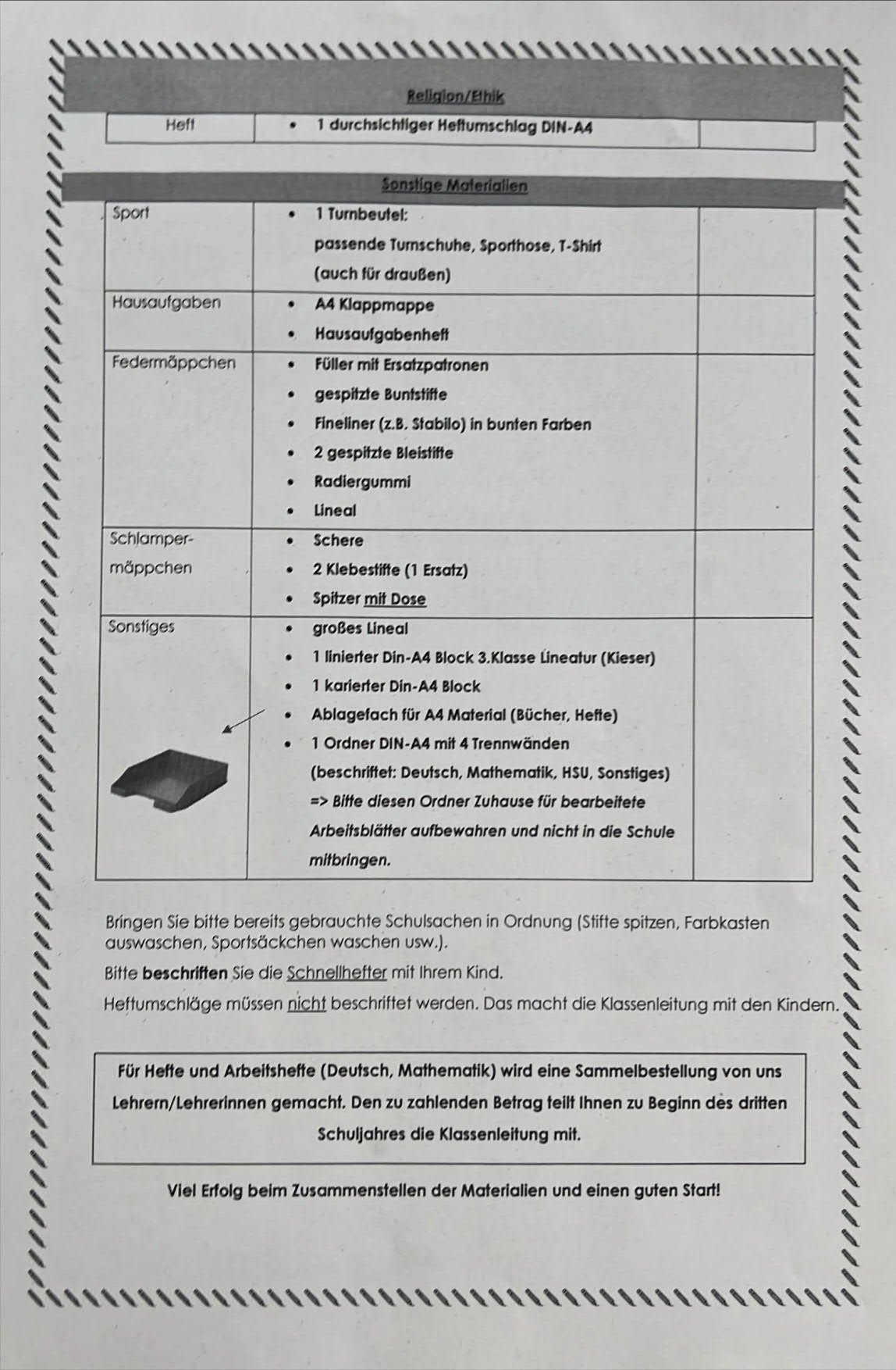 Materialliste 3. Klasse