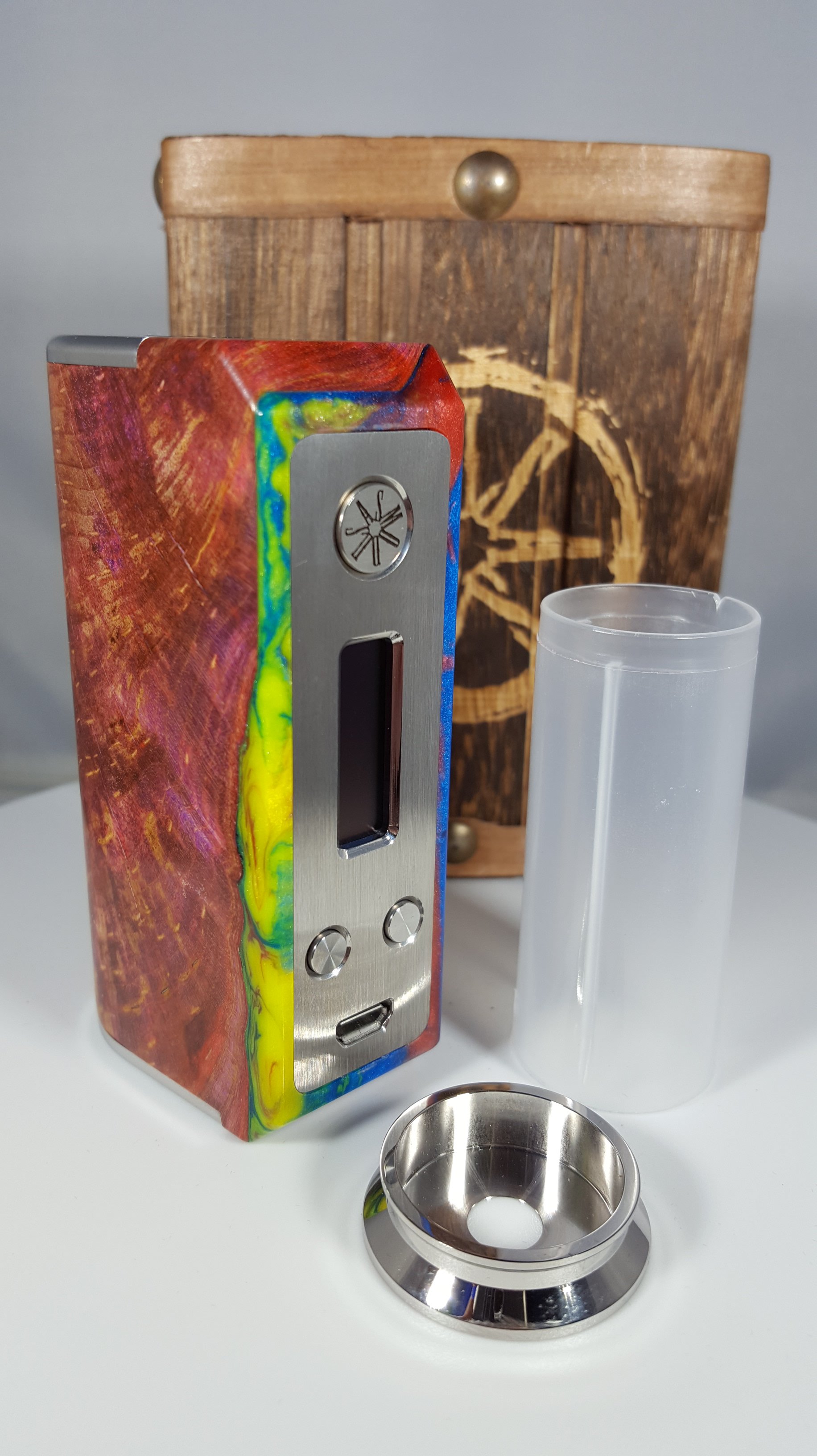 Asmodus UK high end stabilized wood box mod and squonkers