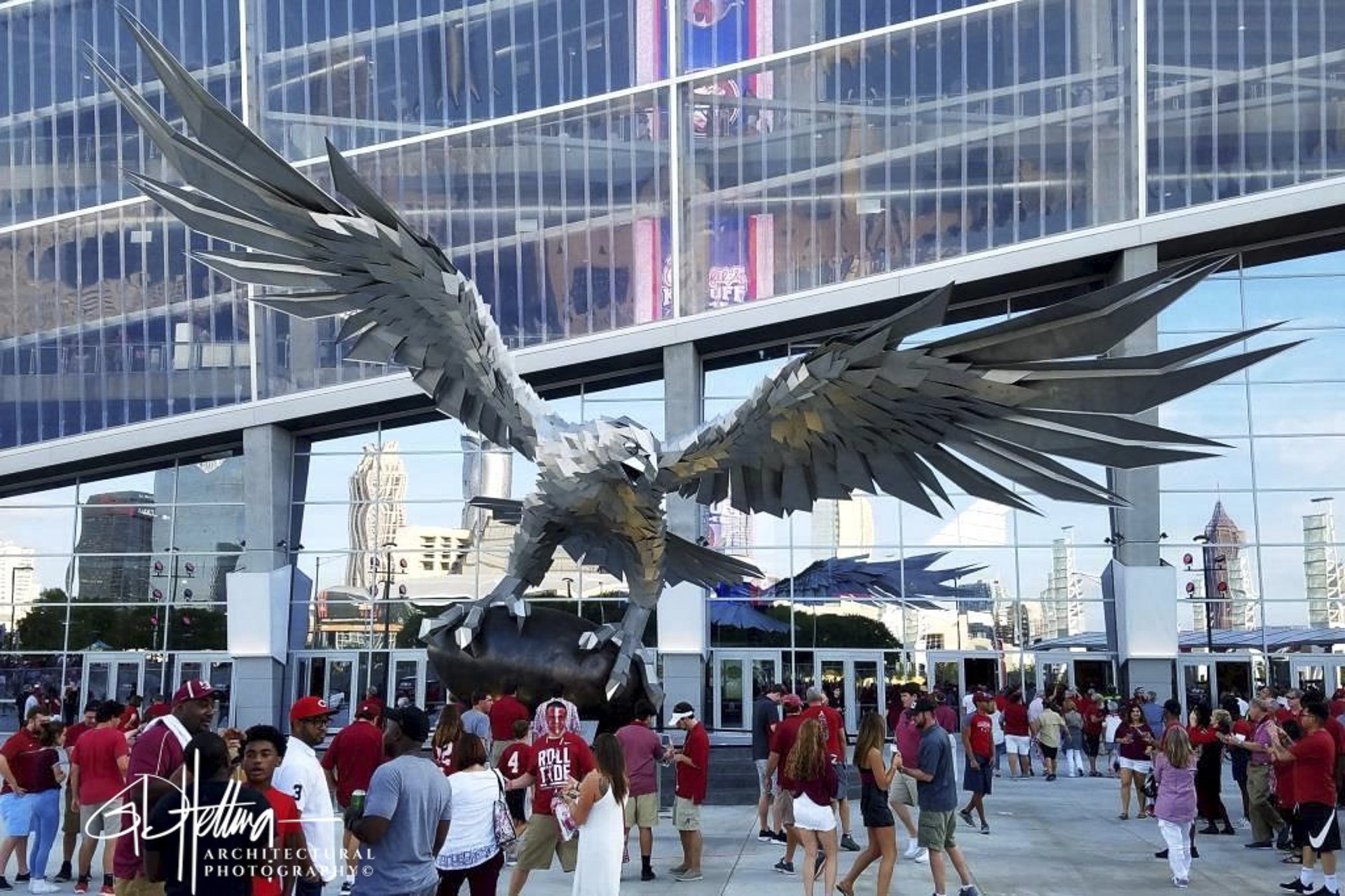 Photographing of sculptures used to enhance a space inside or outside a ...