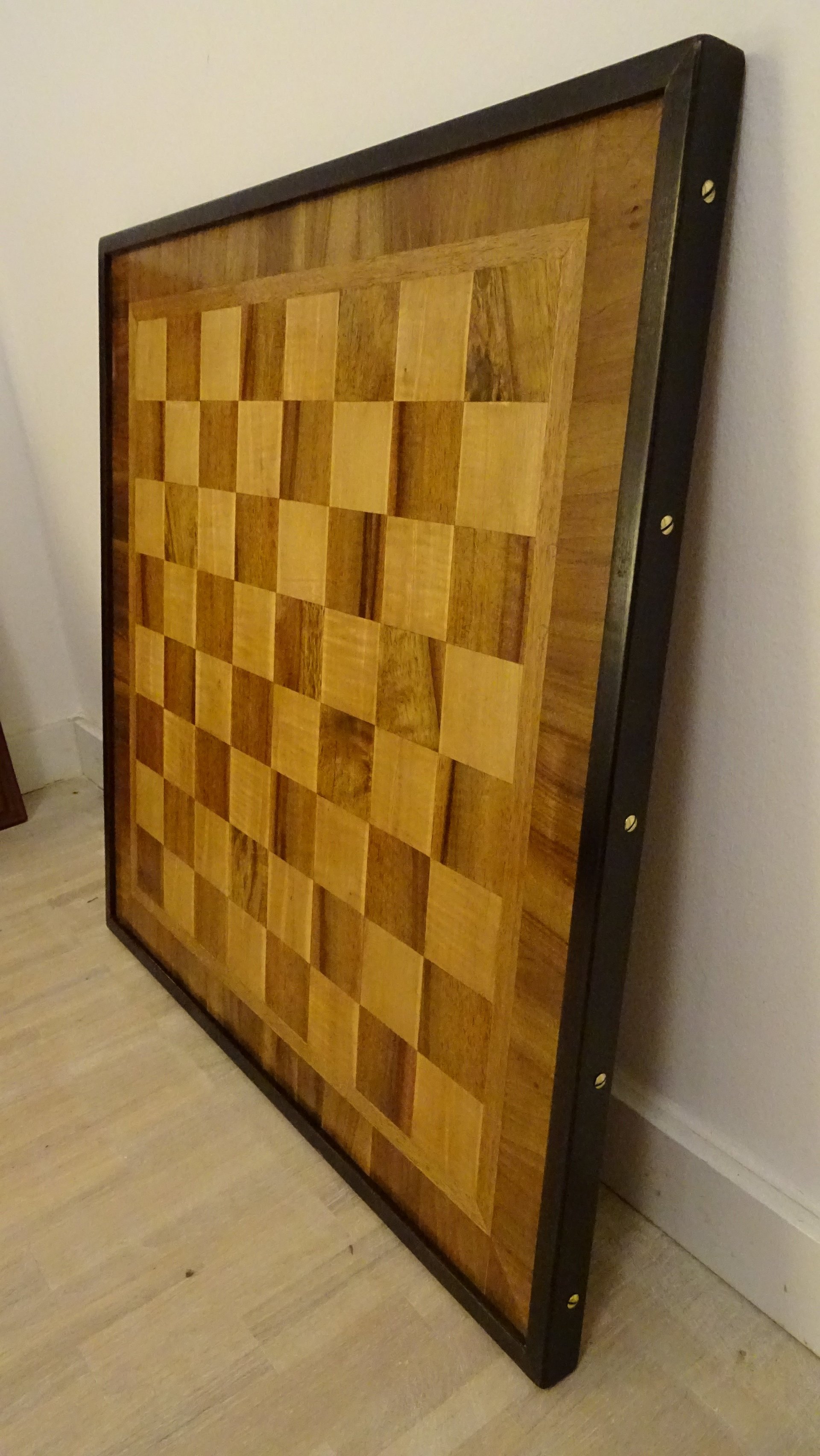 Chess Board with Maple Inlays and Screwed Rims, Early 20th Century