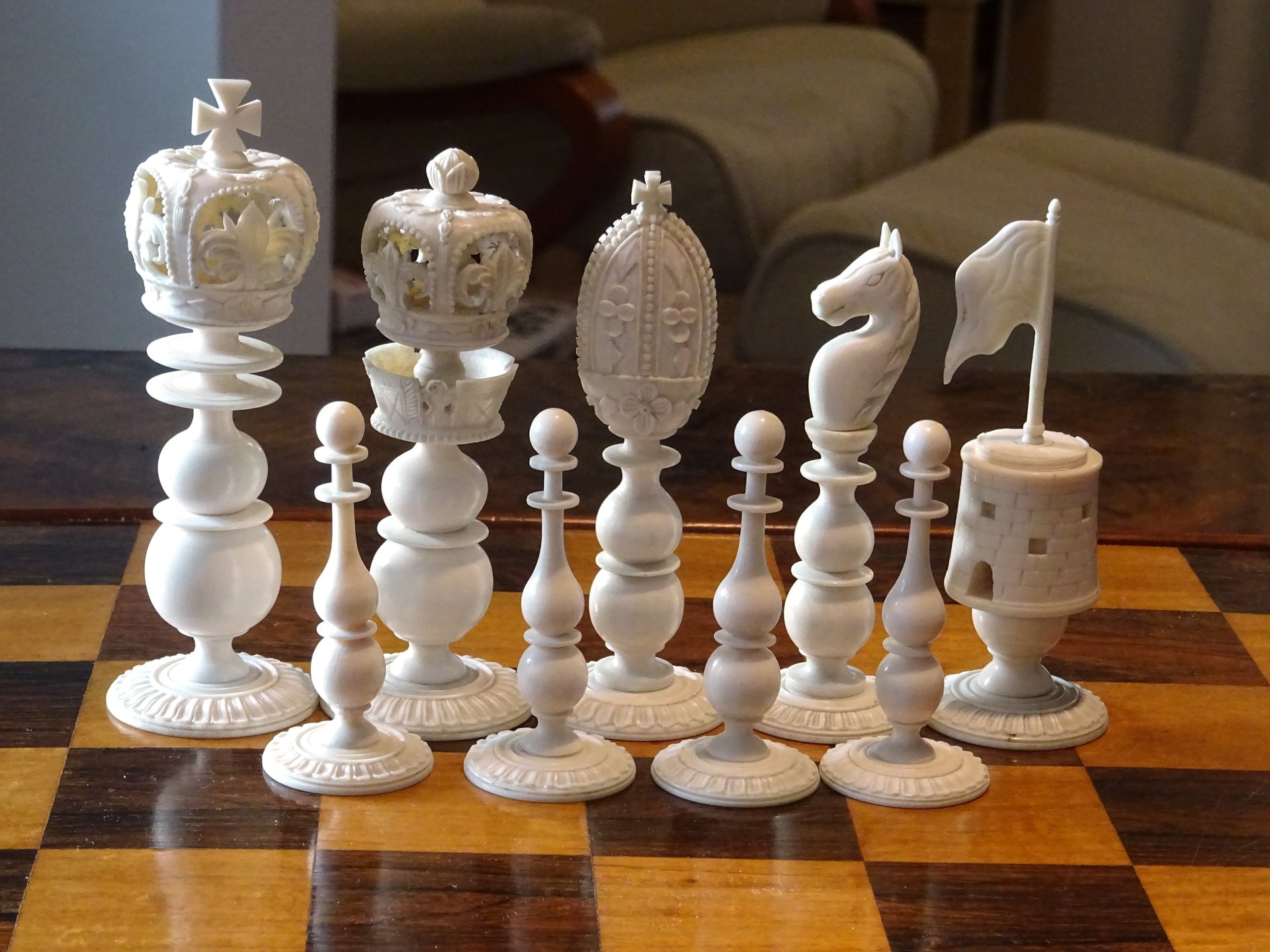 Cantonese Export "Burmese" Ivory Chess Set, ca. 1820-1850