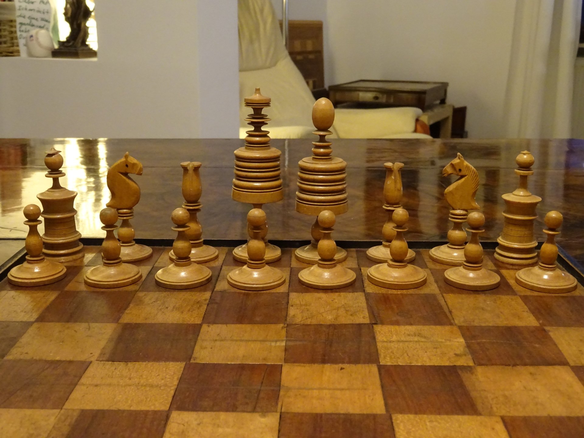 German Plain Barleycorn Chess Set, 1850-1900