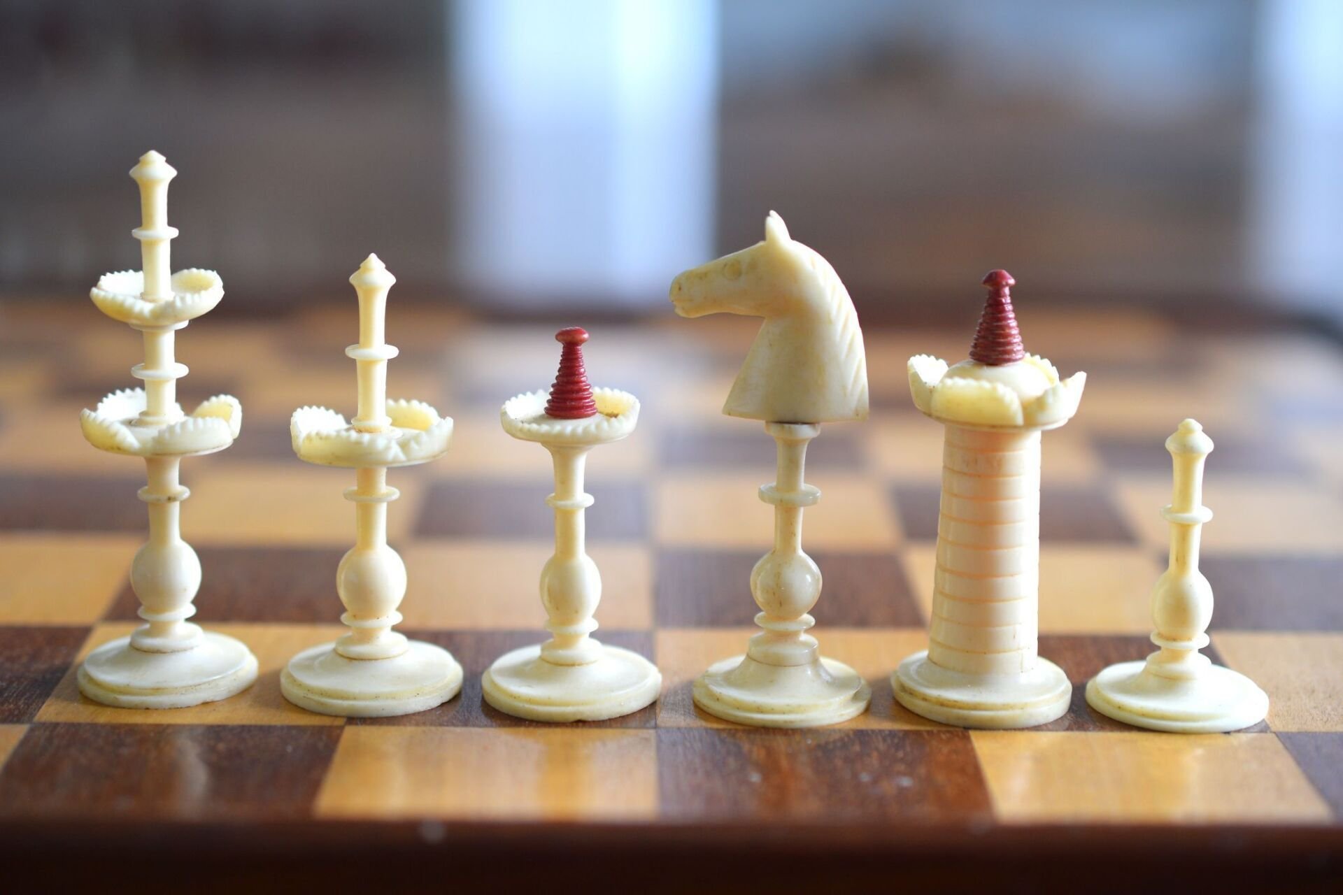 Danish Bone Chess Set, "Selenus" Pattern, ca. 1820-1850