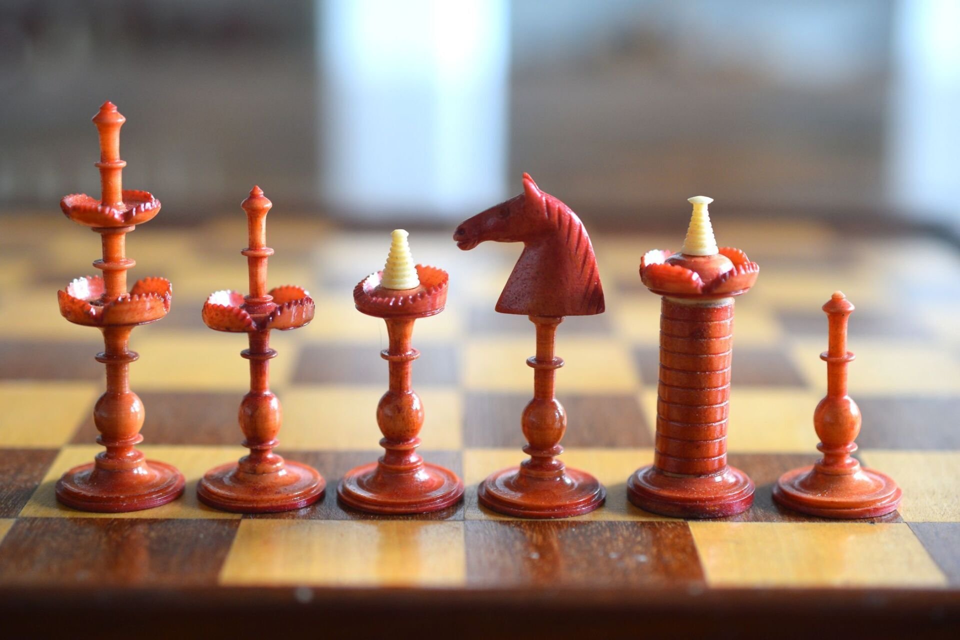 Danish Bone Chess Set, "Selenus" Pattern, ca. 1820-1850