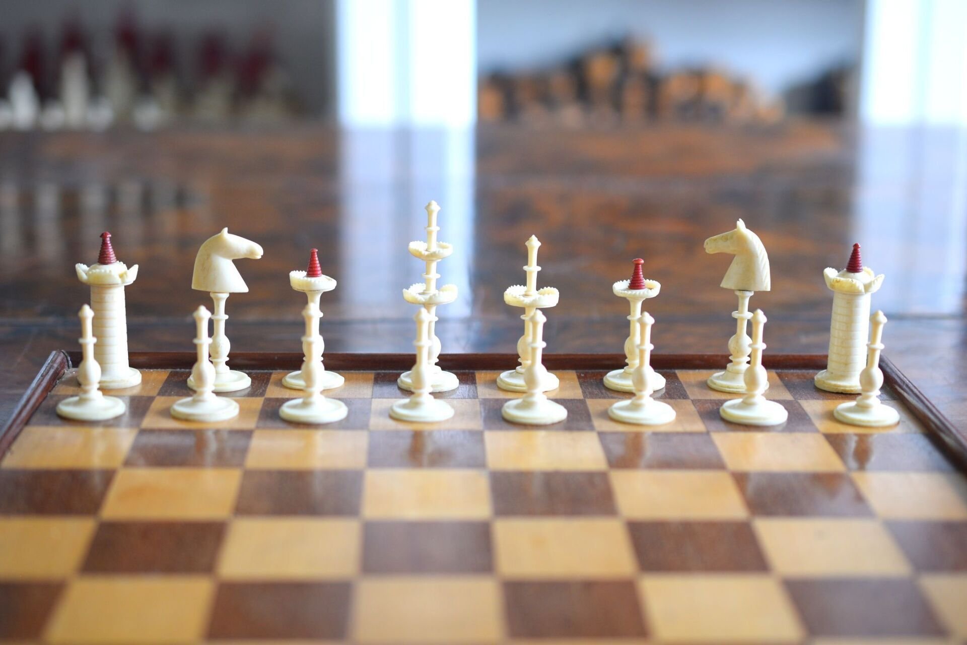 Danish Bone Chess Set, "Selenus" Pattern, ca. 1820-1850