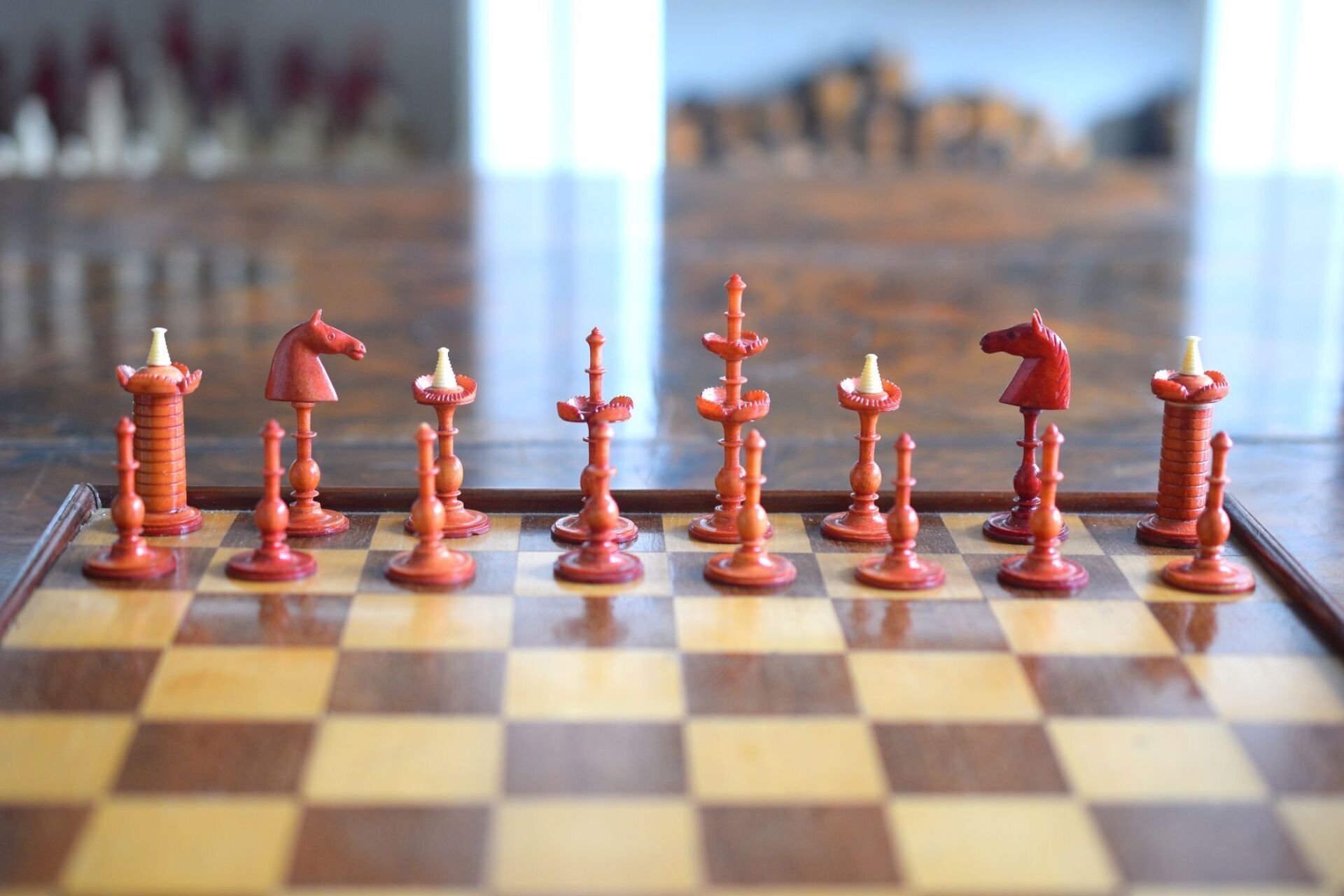 Danish Bone Chess Set, "Selenus" Pattern, ca. 1820-1850