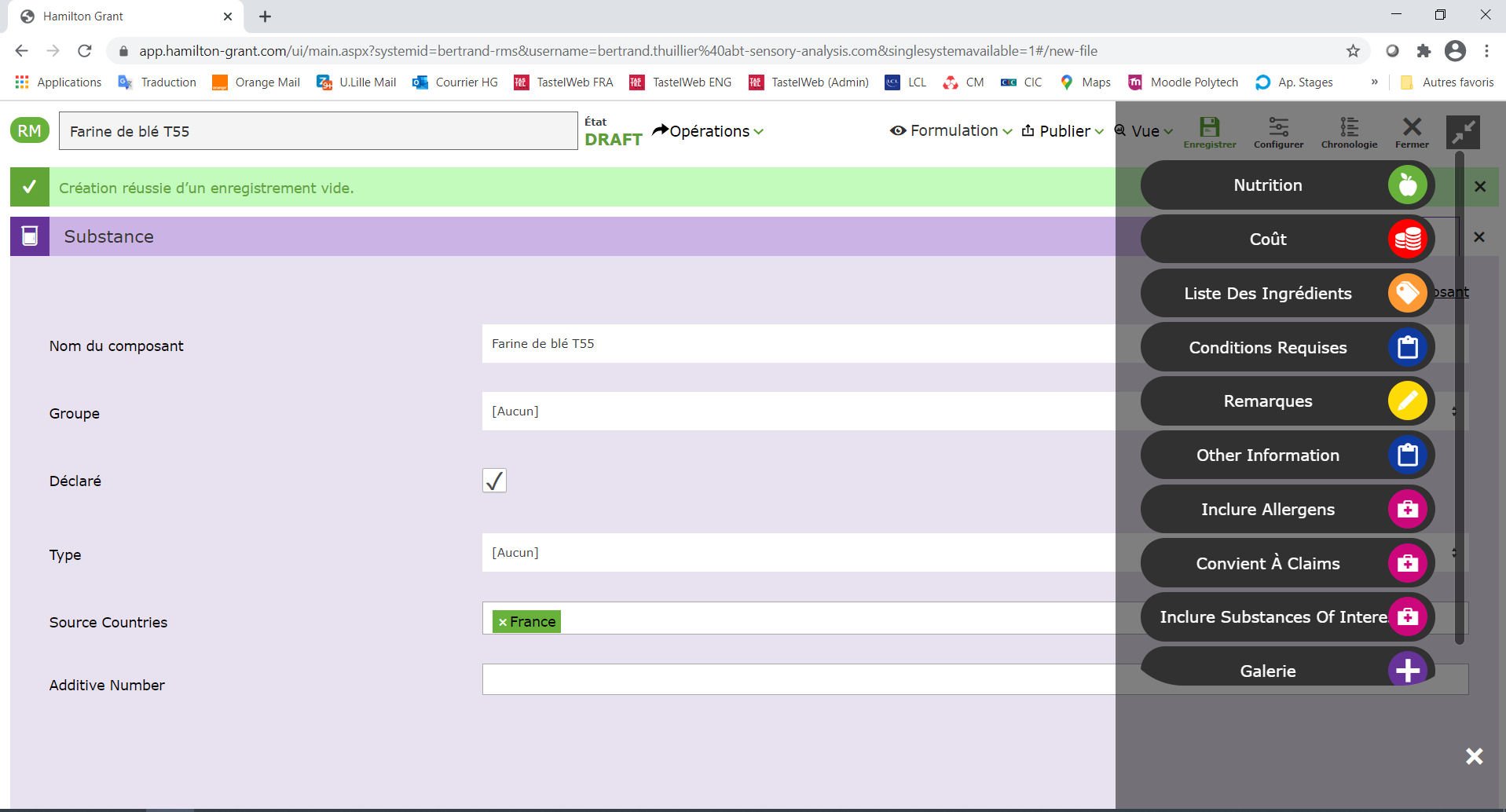 Recipe logiciel de developpement de recettes