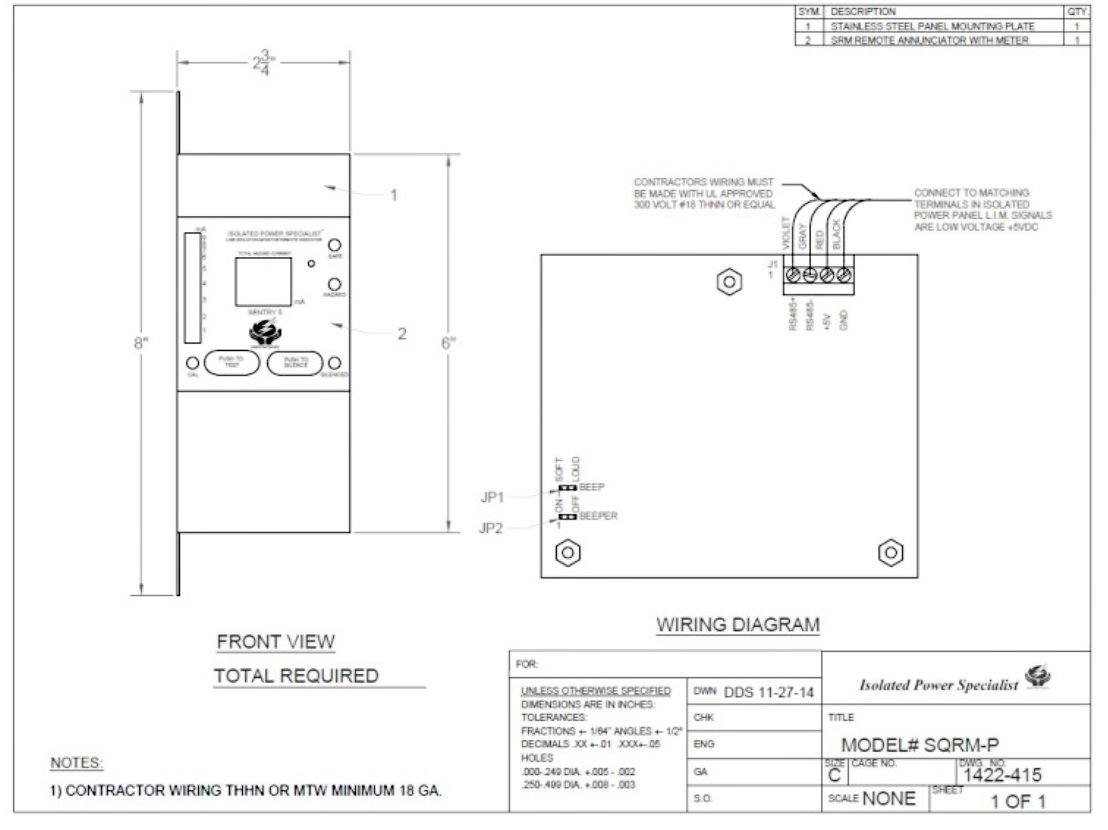 Specifications for the Remote Annunciator SQRM-P - Isolated Power ...