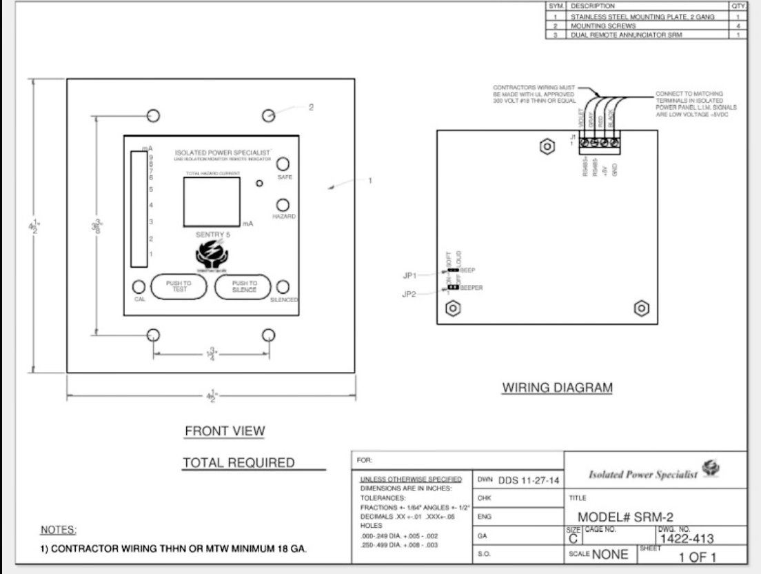 Specifications for the Remote Annunciator SRM-2 - Isolated Power Specialist