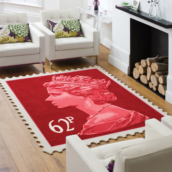 Stamp rugs of Queen Elizabeth as licenced by Royal Mail.