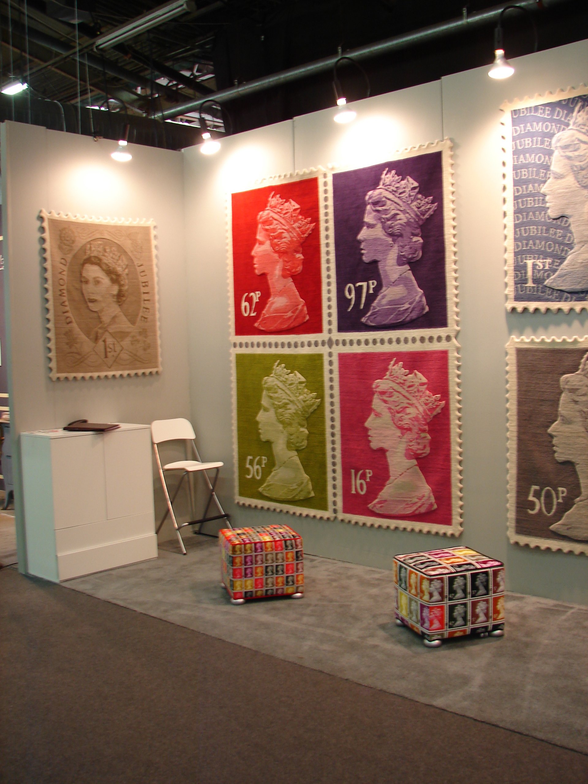 Stamp rugs of Queen Elizabeth as licenced by Royal Mail.