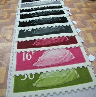 Stamp rugs of Queen Elizabeth as licenced by Royal Mail.