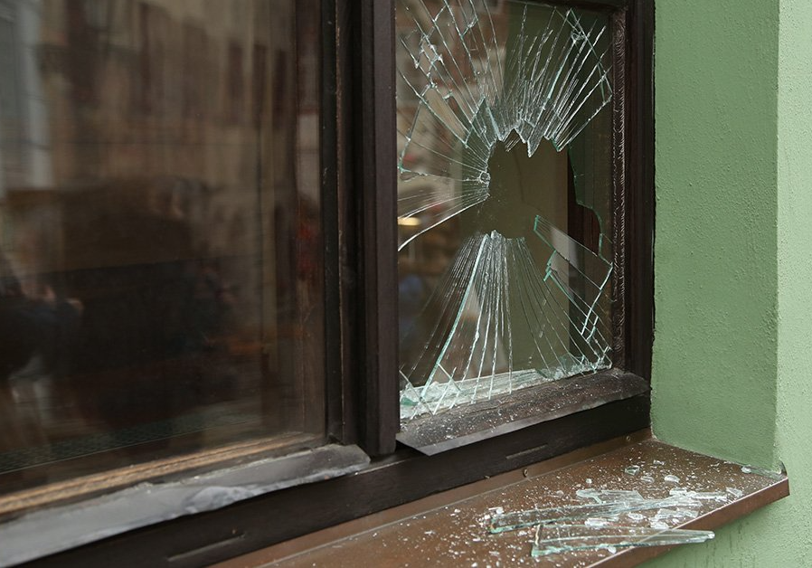 Broken single pane in window, door, skylight or greenhouse